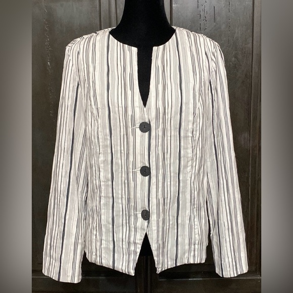 Chico's | Jackets & Coats | Chico Stripped White Black Gray Silver ...